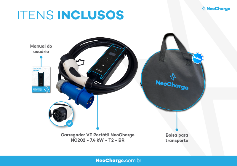 Carregador DE Carro Elétrico Portátil NeoCharge NC202 32A T2-IND